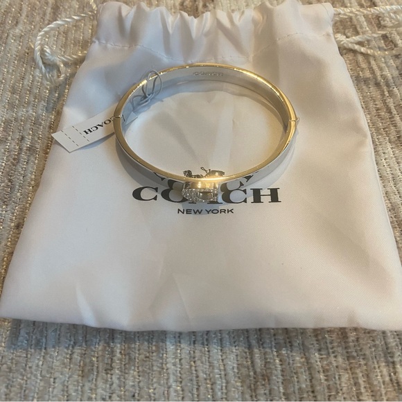 Coach | Accessories | Coach Pave Signature Hinged Bangle Silver | Poshmark